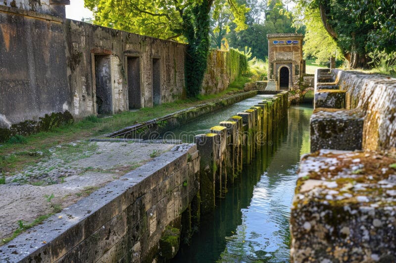 A Small Waterway Flows through a Stone Wall, Providing a Serene and ...