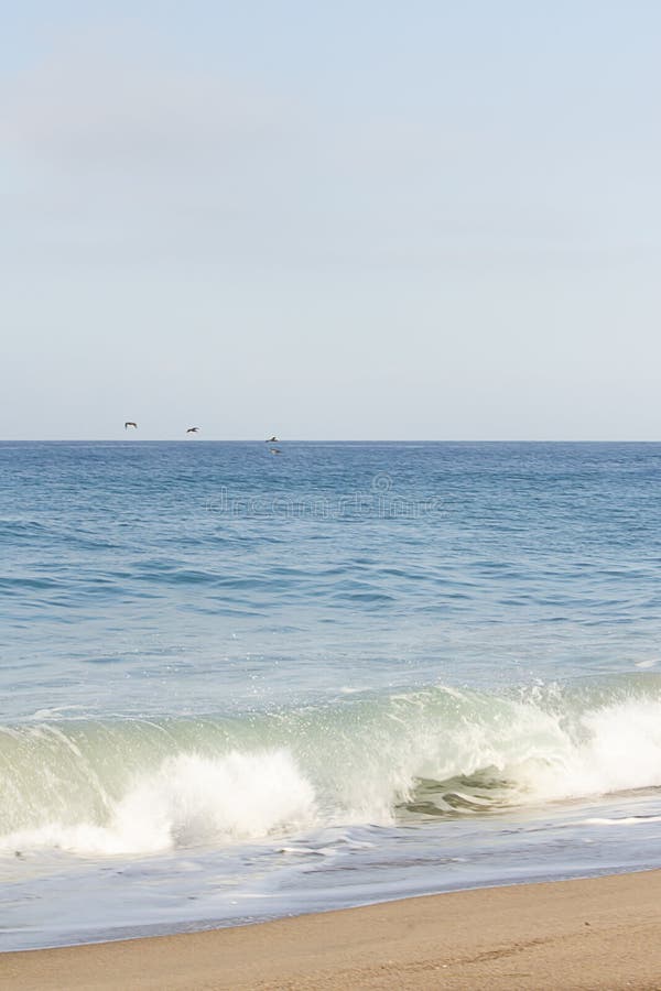 Small Wave Breaking on Sandy Shoreline and Open Expanse of Ocean in ...