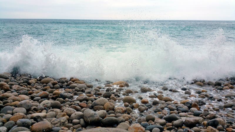 Small Wave Running on the Rocky Beach Stock Image - Image of power ...