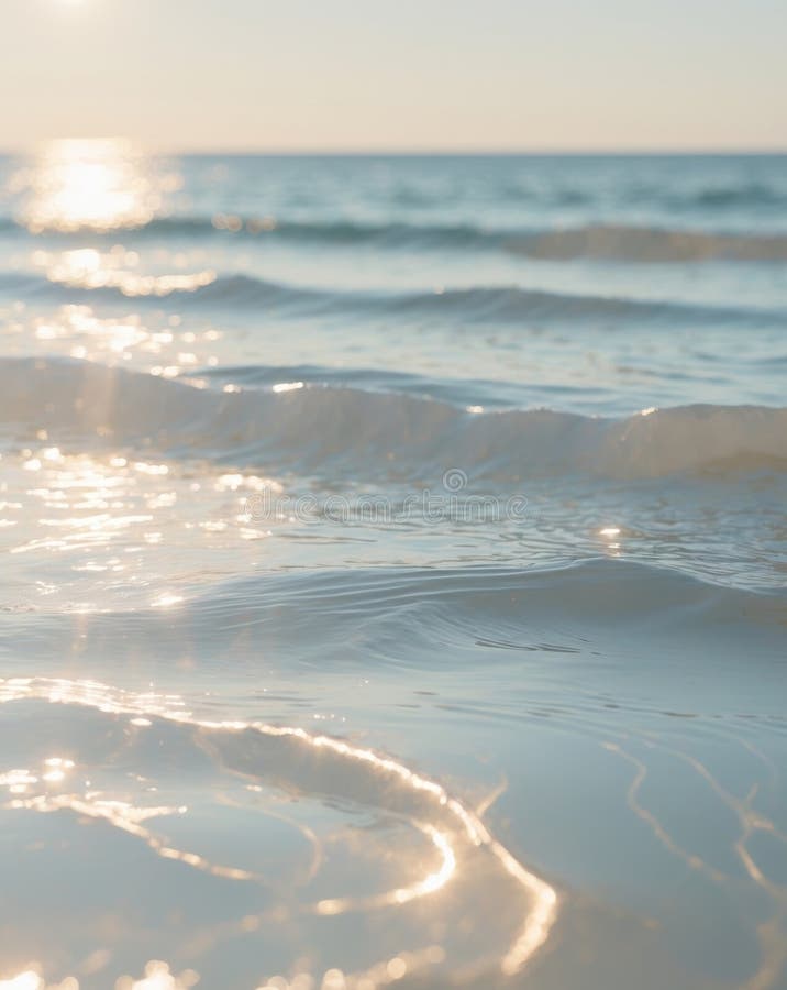 Small Waves Break on the Shoreline with Reflection of Sunlight Stock ...