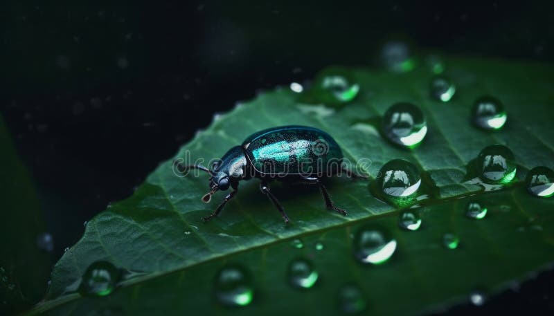 Small Weevil on Wet Leaf, Magnified in Beautiful Macro Image Generated ...