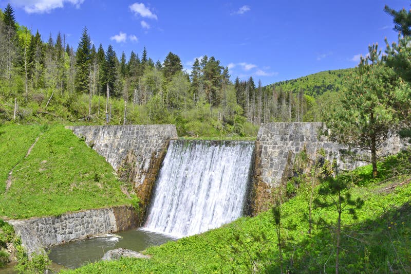 Small Weir on a Mountains Creek. Stock Photo - Image of water ...