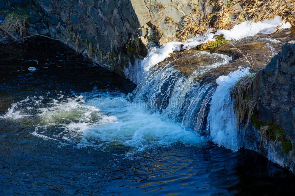 A small weir on the stream stock image. Image of rapid - 376987553