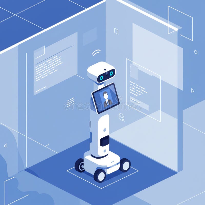 A Small Wheeled Robot Navigates a Digital Environment. it Features a ...