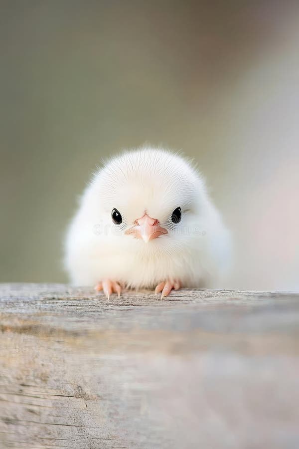 A Small White Bird Atop a Wood Slice Against Hazy Wood Plank Backdrop ...