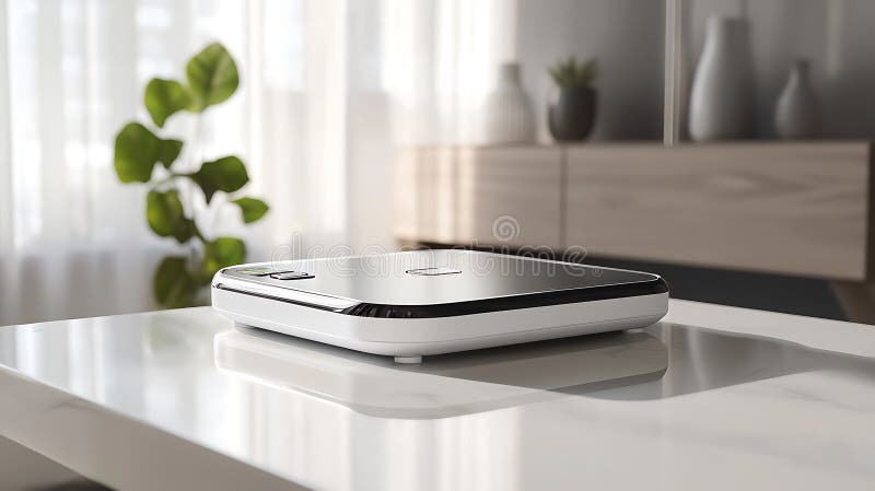 A Small White and Black Scale Sits on a Table Stock Photo - Image of ...