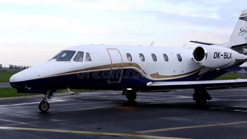 Small White and Blue Jet Plane Departing Stock Video - Video of ...