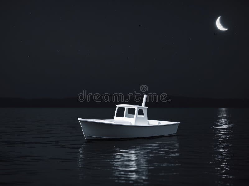 Small White Boat Floating Dark Water Night Stock Photos - Free ...