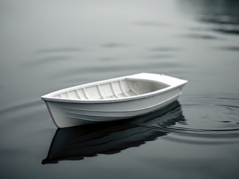 Small White Boat Floating Dark Water Surface Stock Photos - Free ...