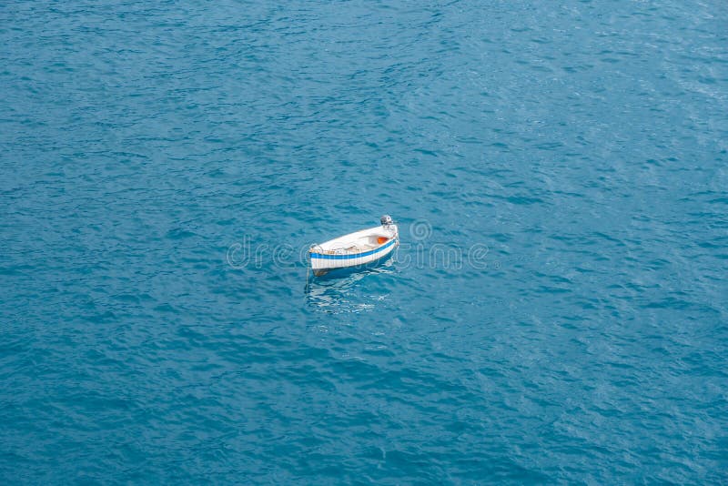 Small White Boat in Open Sea Stock Photo - Image of summer, vacation ...