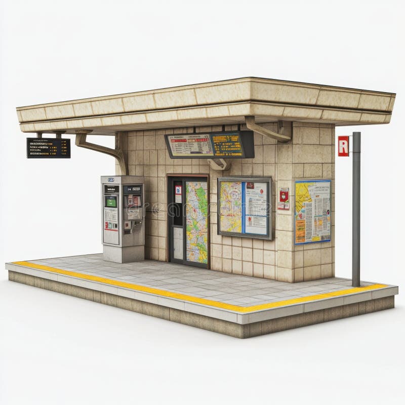 A Small, White Building with a Map on the Wall Stock Illustration ...