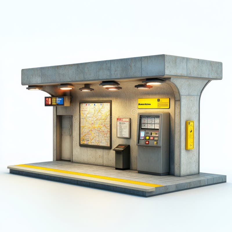 A Small, White Building with a Map on the Wall Stock Illustration ...