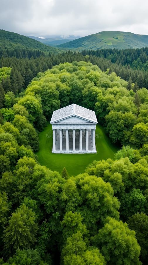 A Small White Building in the Middle of a Lush Green Forest Stock Photo ...
