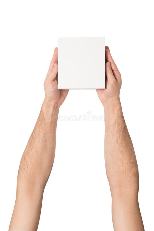 Small White Cardboard Boxes in Male Hands. Top View Stock Image - Image ...