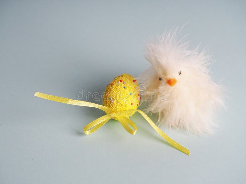 Small White Chicken Next To Colored Eggs for Easter Stock Photo - Image ...