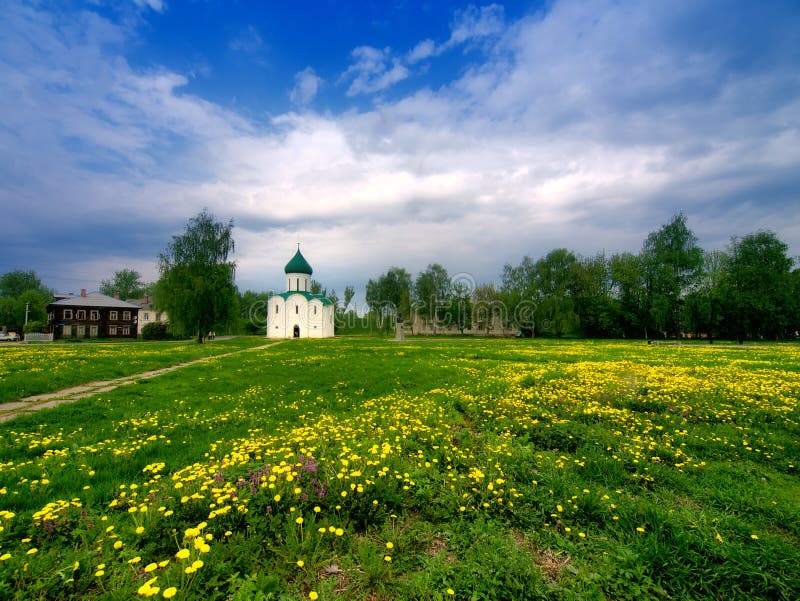 Small White Church on a Meadow Stock Image - Image of landscape, light ...