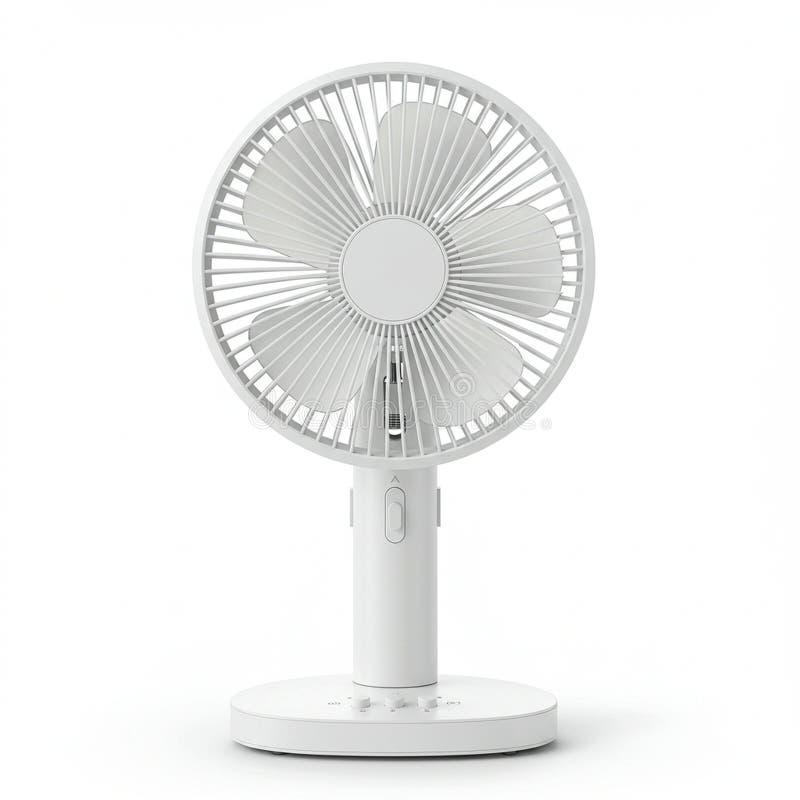 Small White Desk Fan with a Round Base and Cylindrical Stand. it ...