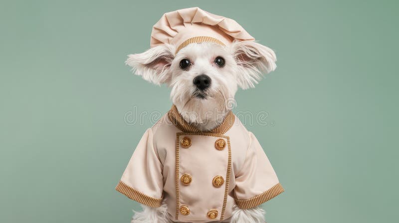 Small White Dog Dressed in Chef?s Outfit with Hat and Apron Stock ...