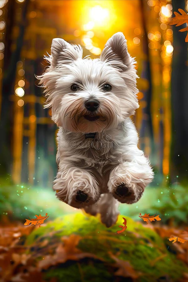 A Small White Dog Jumping through the Air Stock Image - Image of cairn ...