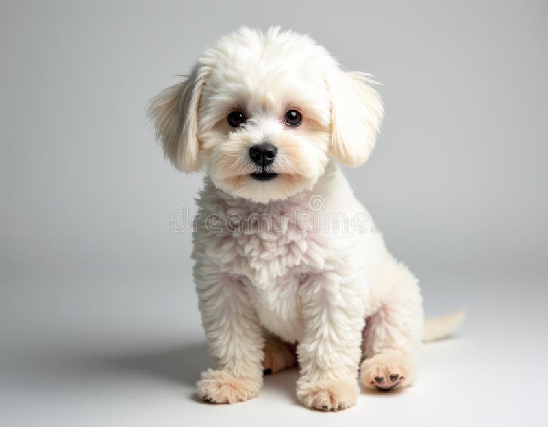 A Small White Dog Sitting on a Gray Background Stock Illustration ...