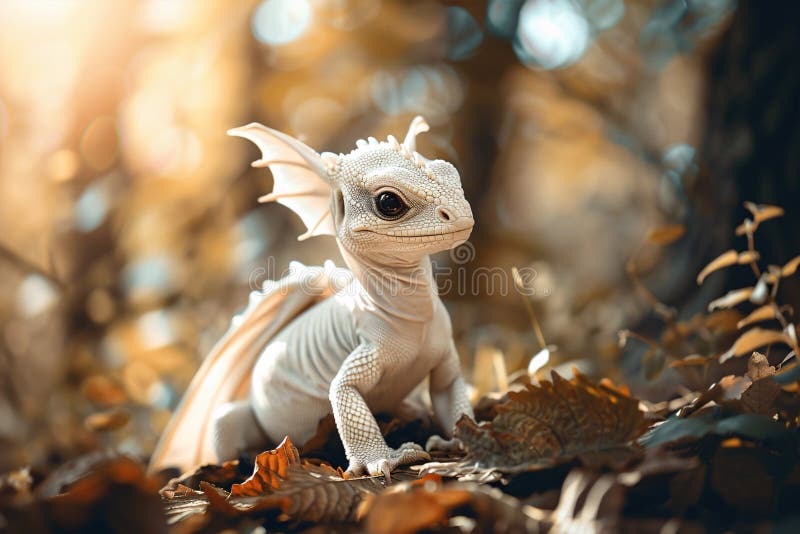 Cute Small White Dragon Sitting in Forest Stock Illustration ...