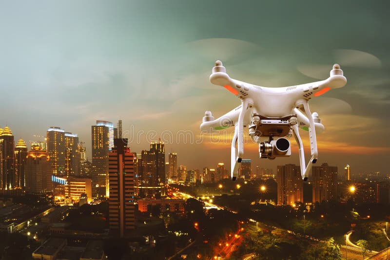 White drone with camera stock photo. Image of flying - 50392382