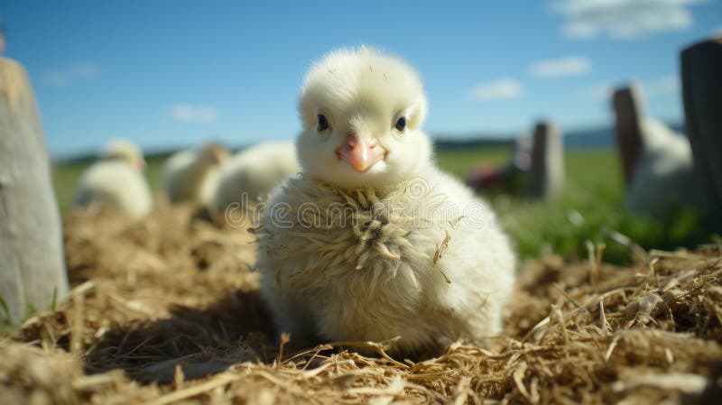 A Small White Duck Sitting on Top of a Pile of Hay. Generative AI Image ...