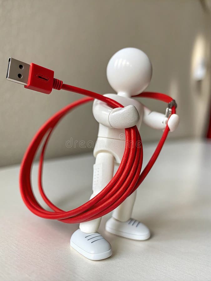 Red USB Cable Held by White Dummy: a Symbol of Connection Stock Photo ...