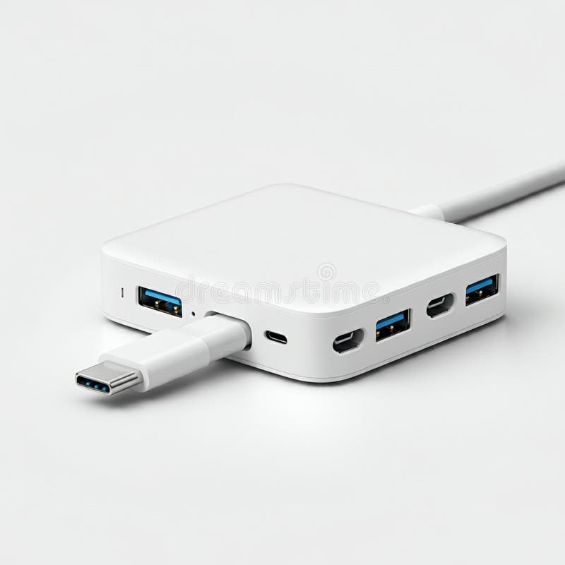 A Small, White Electronic Hub with Multiple Ports Including USB-a and ...