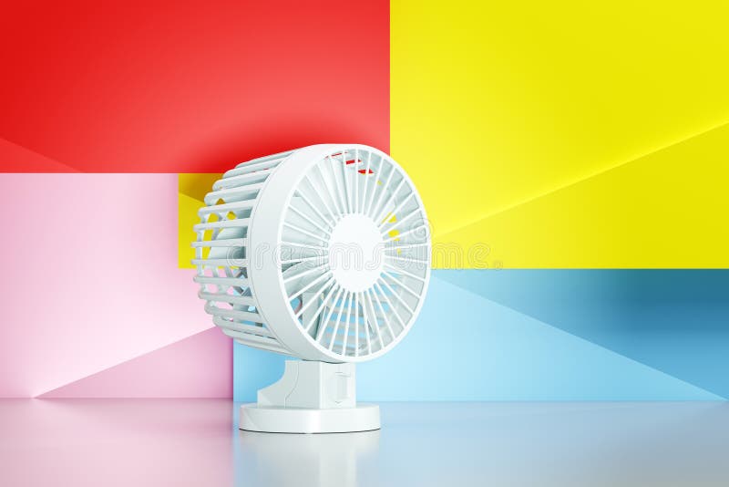 Small White Fan Against Bright Geometric Background Stock Image - Image ...