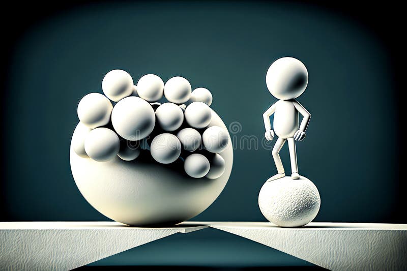 Small White Figure Standing Next To Large White Vase with Balls in it ...
