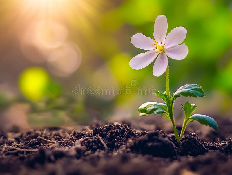 A Small White Flower Growing Out of the Ground Stock Image - Image of ...