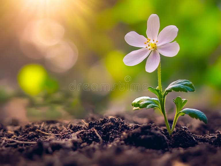 A Small White Flower Growing Out of the Ground Stock Image - Image of ...