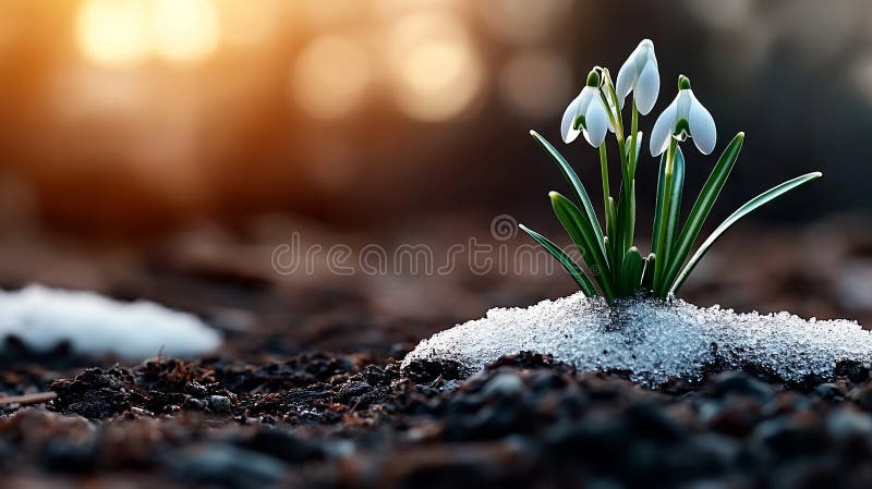 A Small White Flower Growing Out of the Ground Covered in Snow Stock ...