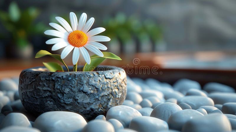 A Small White Flower is Sitting in a Small Rock, Concept of Tranquility ...
