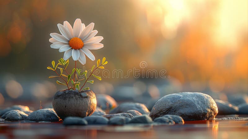 A Small White Flower is Sitting in a Small Rock, Concept of Tranquility ...