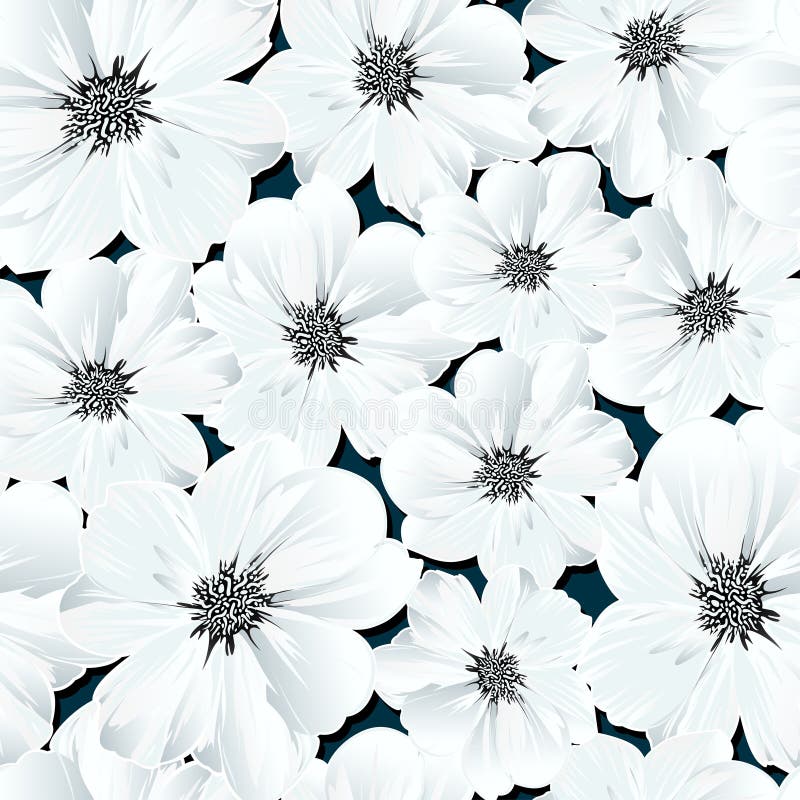Small White Flowers in a Seamless Pattern Stock Vector - Illustration ...