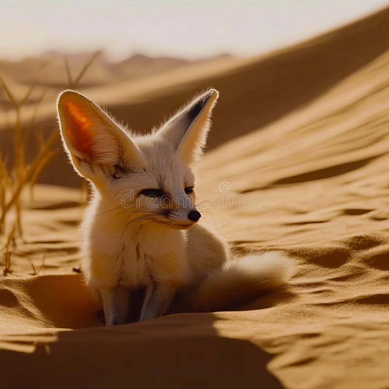 A Small White Fox Sitting in the Sand in the Desert Stock Photo - Image ...