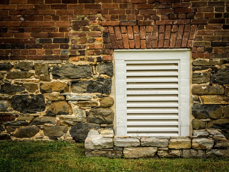 Small, White, Louvered Vent in Old Brick and Stone Wall Stock Photo ...