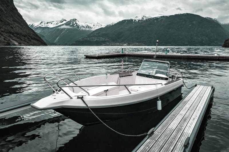 Small White Motor Boat Stands at the Berth Stock Image - Image of ...