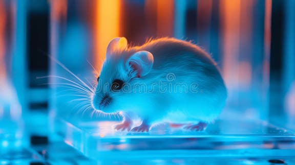 Small White Mouse in Blue Neon Light Laboratory Setting Stock ...
