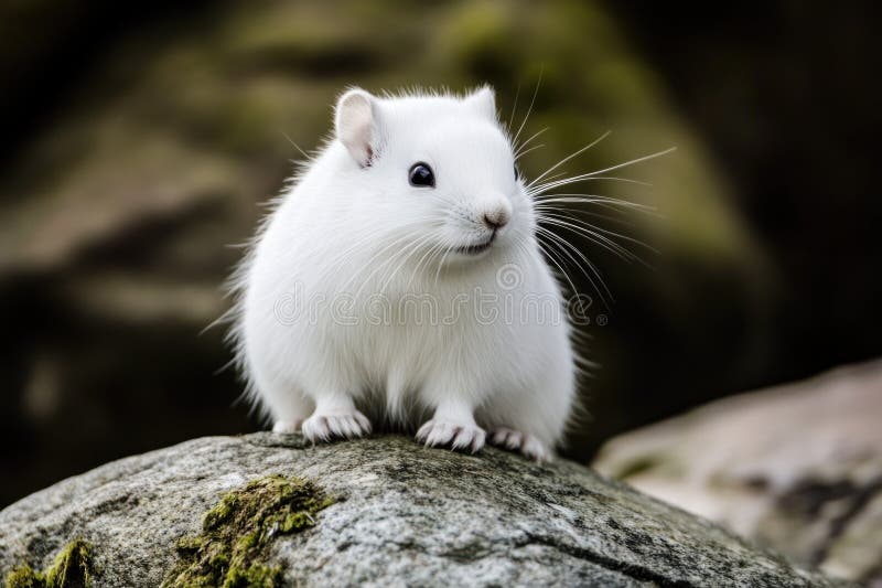 A Small White Mouse Sits Atop a Rocky Outcropping, Looking Around ...