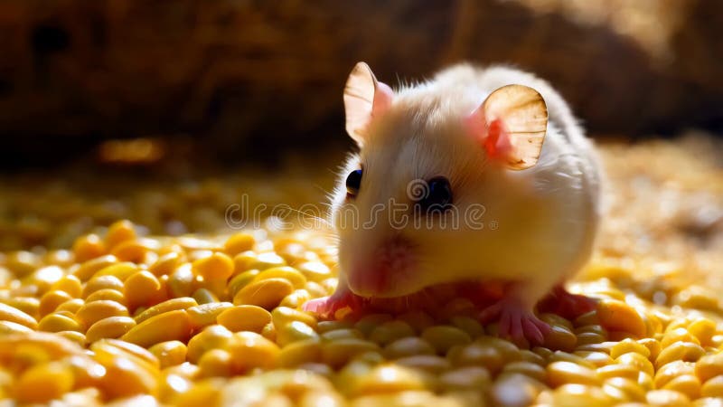 Small White Mouse is Sitting on a Pile of Yellow Corn Stock Video ...