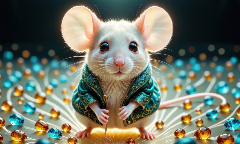 A Small White Mouse Wearing a Green Jacket Sits on a Table, Ready for ...