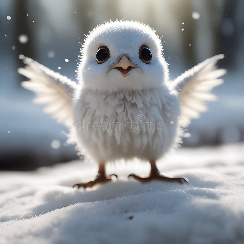 A Small White Owl with Big Round Eyes and Fluffy Plumage Stock ...