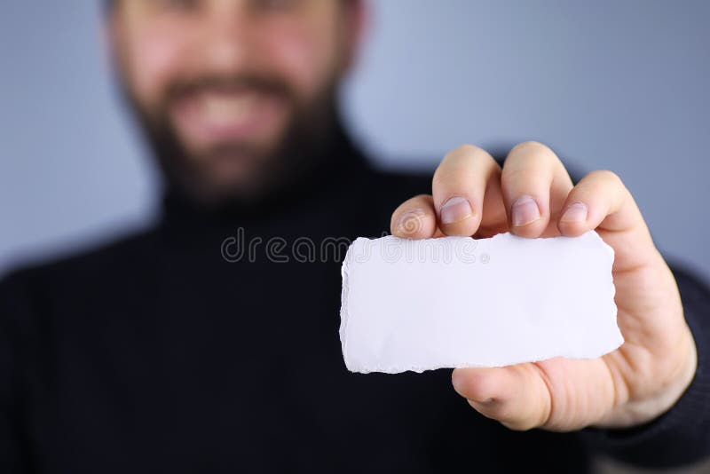 Small White Piece of Paper in His Hand Man Stock Photo - Image of hold ...