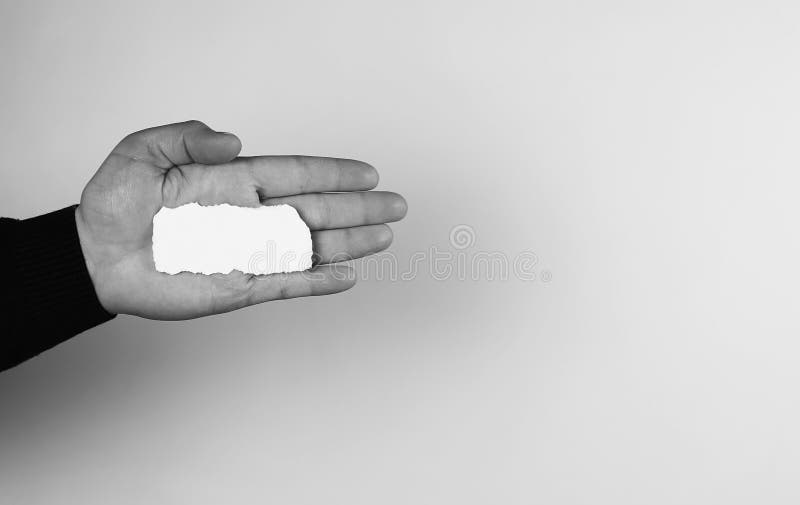 Small White Piece of Paper in His Hand Man Monochrome Stock Photo ...