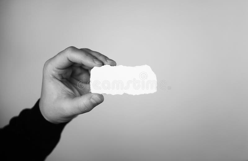 Small White Piece of Paper in His Hand Man Monochrome Stock Photo ...