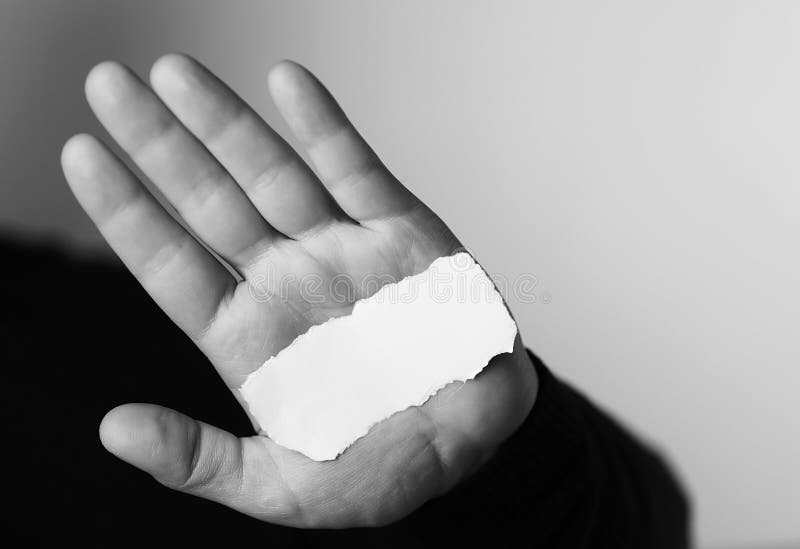 Small White Piece of Paper in His Hand Man Monochrome Stock Image ...