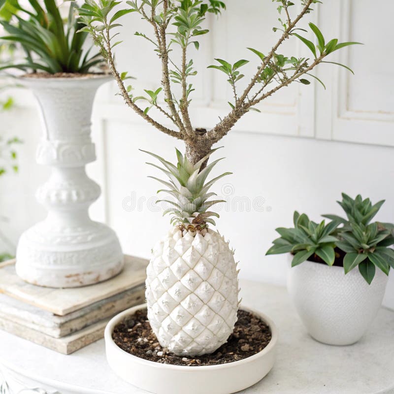 Small White Pineapple Tree with White Pineapple on White Background Stock Illustration ...